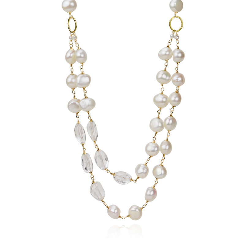 Double Strand Pearl & Rock Crystal Necklace – Mounir Jewellery